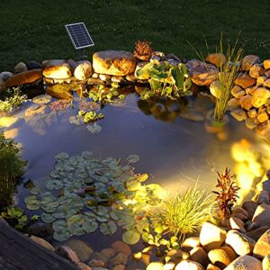 Solar Pond Spotlights, Submersible Pond Lights Upgraded Amphibious Lighting Adjustable with 3 Lamps 18 LED, Landscape Spotlights Underwater Lights for Lawn, Garden, Pond, Landscape(Warm White)