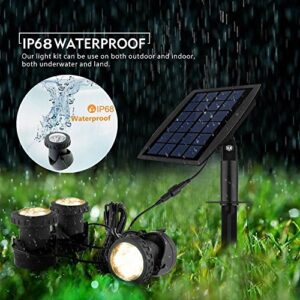 Solar Pond Spotlights, Submersible Pond Lights Upgraded Amphibious Lighting Adjustable with 3 Lamps 18 LED, Landscape Spotlights Underwater Lights for Lawn, Garden, Pond, Landscape(Warm White)