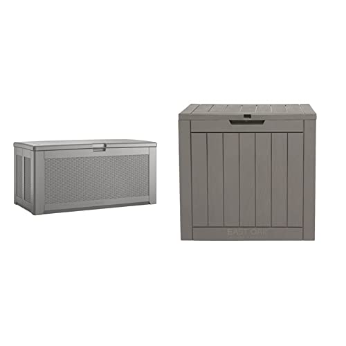 Rubbermaid Outdoor Deck Box, Extra Large, Weather Resistant, Gray for Lawn, Garden, Pool, Tool Storage, Home Organization & EAST OAK Deck Box, 31 Gallon Indoor/Outdoor Storage Box, Grey