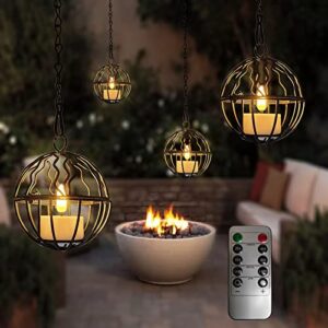 remote control candles lights outdoor hanging vintage lanterns, candle holder with tea lights for home garden backyard pergola patio umbrella tree window decor-set of 4