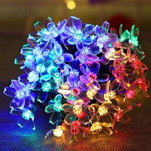 yiwoop solar flower string lights 8 modes solar powered string fairy lights 23ft 50 led solar power outdoor blossom sakura string lights for garden decorations multicolor