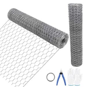 uwioff chicken wire fencing mesh, 16.9 inch x 36.1 feet metal chicken wire fence, 0.6 inch galvanized hexagonal poultry netting garden fence animal barrier floral chicken wire for crafts garden rabbit