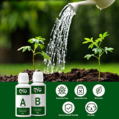 QYO Base A & B Nutrients(200ml in Total), Plant Growing Nutrient Plant Food for All Plants, All-Purpose Concentrated Fertilizer for Any Hydroponics System, Potted Houseplants, for Outdoor & Indoor