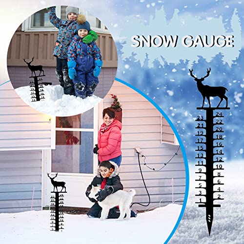 Gift 24cm Snowflake Snow Measuring Instrument Snowmobile Snow Measuring Instrument Metal Snow Measuring Ruler Outdoor Garden Ornament High Power Magnetic (Black, One Size)