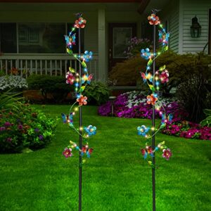 k kymycraft solar garden lights outdoor decor, 2 pack garden stake light waterproof garden lights with stand for garden, patio landscape, yard, pathway decoration (butterfly)