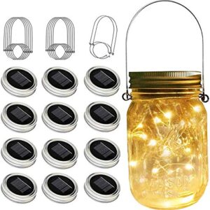 SunKite Solar Mason Jar Lights, 12 Pack 30 LED Waterproof Fairy Firefly Jar Lids String Lights with Hangers(NO Jars), Patio Yard Garden Wedding Decoration - Warm White