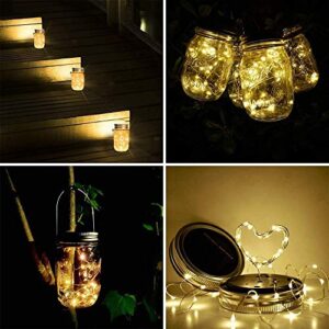 SunKite Solar Mason Jar Lights, 12 Pack 30 LED Waterproof Fairy Firefly Jar Lids String Lights with Hangers(NO Jars), Patio Yard Garden Wedding Decoration - Warm White