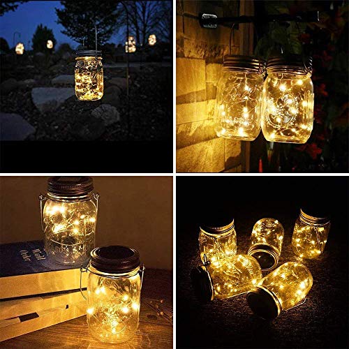 SunKite Solar Mason Jar Lights, 12 Pack 30 LED Waterproof Fairy Firefly Jar Lids String Lights with Hangers(NO Jars), Patio Yard Garden Wedding Decoration - Warm White