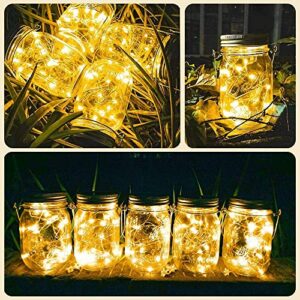 SunKite Solar Mason Jar Lights, 12 Pack 30 LED Waterproof Fairy Firefly Jar Lids String Lights with Hangers(NO Jars), Patio Yard Garden Wedding Decoration - Warm White