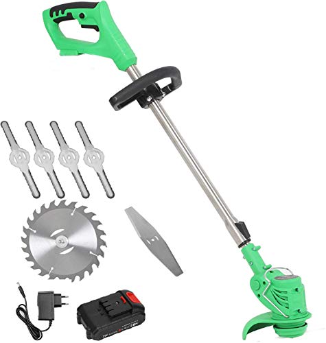 NANDAN 21V Cordless Grass Trimmer,Electric Trimmer/Edger Cutting Width 30CM with Plastic and Metal Blades Grass Brush Cutter Kit Pruning Cutter Garden Tools