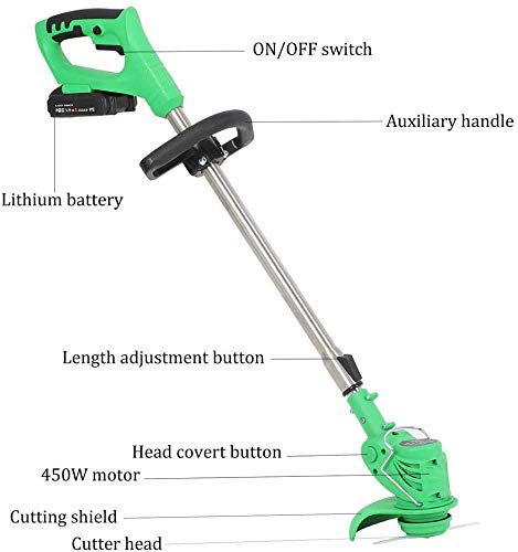 NANDAN 21V Cordless Grass Trimmer,Electric Trimmer/Edger Cutting Width 30CM with Plastic and Metal Blades Grass Brush Cutter Kit Pruning Cutter Garden Tools