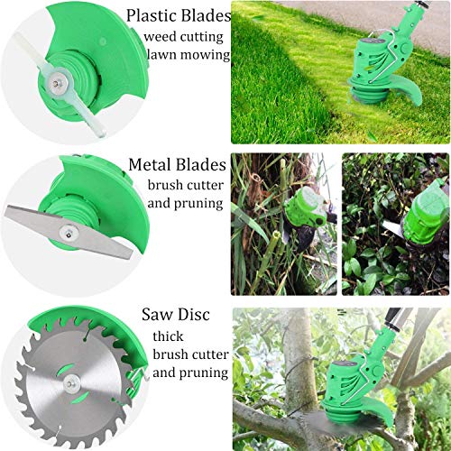 NANDAN 21V Cordless Grass Trimmer,Electric Trimmer/Edger Cutting Width 30CM with Plastic and Metal Blades Grass Brush Cutter Kit Pruning Cutter Garden Tools