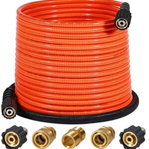 YAMATIC Pressure Washer Hose 50 ft Anti-Kink Flexible, Extension Power Washer Hose 3200 PSI X 1/4", M22 to 3/8" Quick Connect Couplers for Replacement (PU Wear-Resistant Jacket)