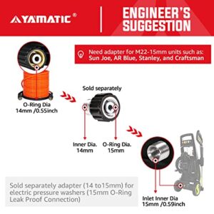 YAMATIC Pressure Washer Hose 50 ft Anti-Kink Flexible, Extension Power Washer Hose 3200 PSI X 1/4", M22 to 3/8" Quick Connect Couplers for Replacement (PU Wear-Resistant Jacket)