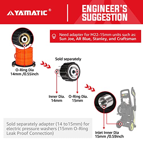 YAMATIC Pressure Washer Hose 50 ft Anti-Kink Flexible, Extension Power Washer Hose 3200 PSI X 1/4", M22 to 3/8" Quick Connect Couplers for Replacement (PU Wear-Resistant Jacket)