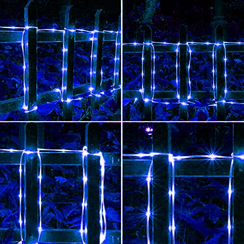 Oluote Solar String Lights Outdoor Rope Lights, 33ft 100 LEDs Waterproof Tube Lights with Solar Panel for Outdoor Home Garden Parties Independence Day Decor (Blue, 33FT)