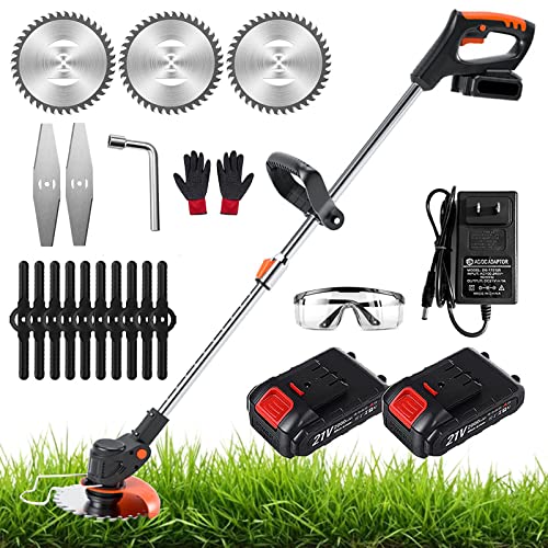 Windpost Electric Weed Wacker,650W Cordless Weed Eater,21V String Trimmers,Weed Wacker Cordless with Battery and Charger for Home Garden, Lawn, Yard, Bush Trimming & Pruning (Black)