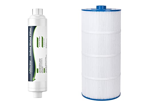 Futuer Way 1 Pack Garden Hose End Pre Filter + 1 Set Hot Tub Filter (Compatible with Sundance Spas 6450-488, Unicel C-8326, Pleatco PSD125-2000)