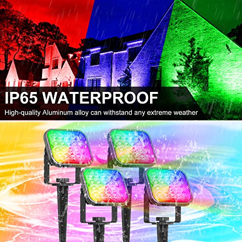 T-SUN RGB Solar Spotlight Outdoor, Color Changing Spot Lights IP65 Waterproof Garden Lights Lawn Light Outdoor Spotlight Auto On/Off for Garden Yard Lawn Path 2 in 1