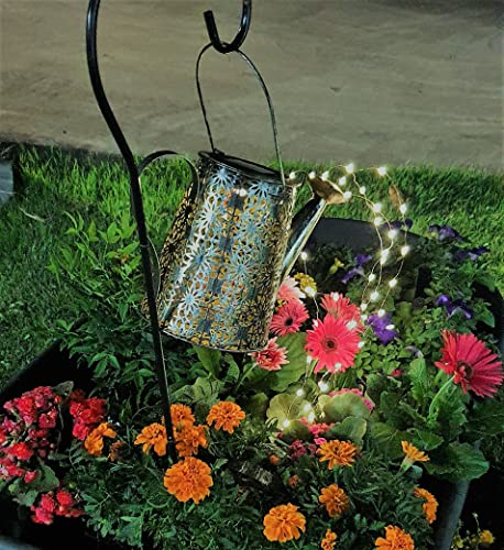 Solar Watering Can Decor Lights, Hanging Garden Ornament Lighting Your Garden, Flower Pattern Metal Lantern Weatherproof Yard Art Ideal Mother's Day, Birthdays, Christmas, Pathway Lights, Bronze