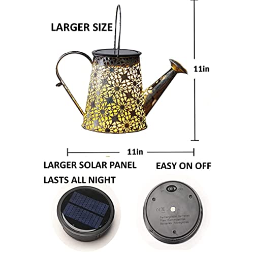 Solar Watering Can Decor Lights, Hanging Garden Ornament Lighting Your Garden, Flower Pattern Metal Lantern Weatherproof Yard Art Ideal Mother's Day, Birthdays, Christmas, Pathway Lights, Bronze