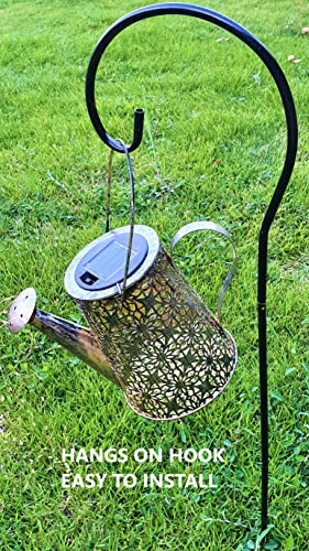 Solar Watering Can Decor Lights, Hanging Garden Ornament Lighting Your Garden, Flower Pattern Metal Lantern Weatherproof Yard Art Ideal Mother's Day, Birthdays, Christmas, Pathway Lights, Bronze