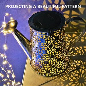 Solar Watering Can Decor Lights, Hanging Garden Ornament Lighting Your Garden, Flower Pattern Metal Lantern Weatherproof Yard Art Ideal Mother's Day, Birthdays, Christmas, Pathway Lights, Bronze