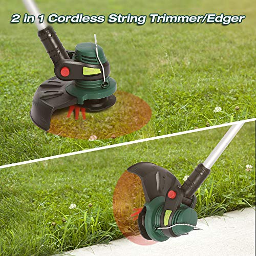 TRY & DO Cordless String Trimmer/Edger, 10” Electric Garden Weed Eater with 20V/2.0 AH Battery and Charger, Lightweight,70min Max Runtime,Battery Powered, for Cutting Grass