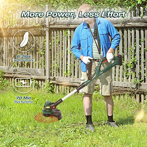 TRY & DO Cordless String Trimmer/Edger, 10” Electric Garden Weed Eater with 20V/2.0 AH Battery and Charger, Lightweight,70min Max Runtime,Battery Powered, for Cutting Grass