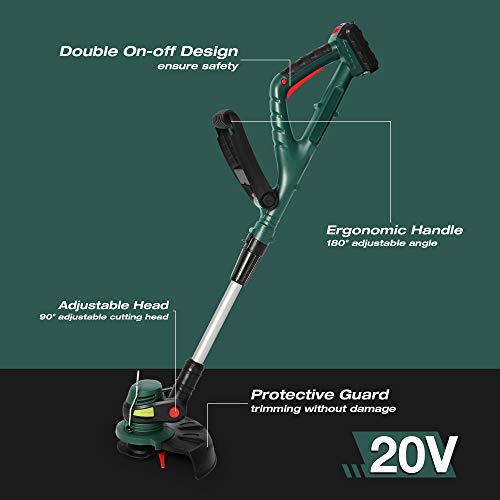 TRY & DO Cordless String Trimmer/Edger, 10” Electric Garden Weed Eater with 20V/2.0 AH Battery and Charger, Lightweight,70min Max Runtime,Battery Powered, for Cutting Grass