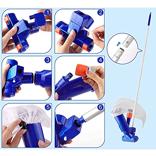 Pool Cleaner Portable Swimming Pool Fountain Vacuum Brush Cleaner Cleaning Tool with 5 Section Pole can be Attached to Garden Hose Underwater Cleaner for Above Spa Pool Ground Tub Pond Fountain