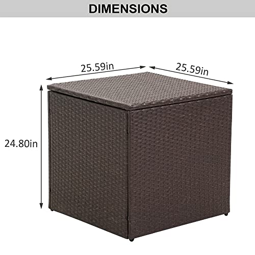 MIRAFIT Aluminum Frame Deck Box, 73 Gallon Rattan Wicker Outdoor Patio Storage Box Waterproof, Outside Storage Bin for Patio Furniture Covers, Cushion Pillows, Towels, Garden Tools, Toys, Brown