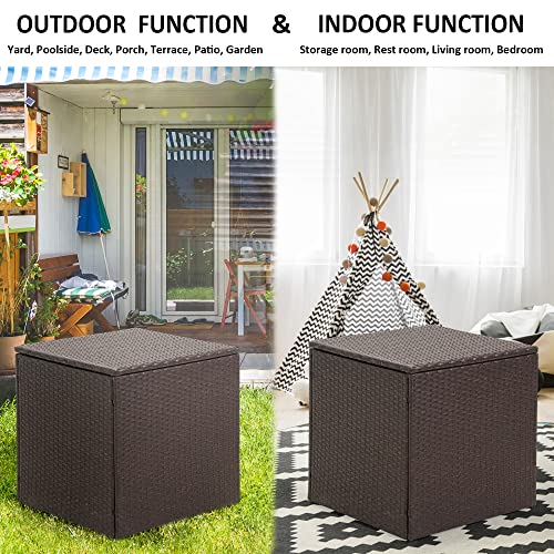 MIRAFIT Aluminum Frame Deck Box, 73 Gallon Rattan Wicker Outdoor Patio Storage Box Waterproof, Outside Storage Bin for Patio Furniture Covers, Cushion Pillows, Towels, Garden Tools, Toys, Brown