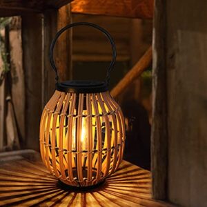 outdoor solar lantern lights hanging large rattan garden lantern waterproof- rustic table lamp with edison bulb women gift decoration for garden patio boho wedding