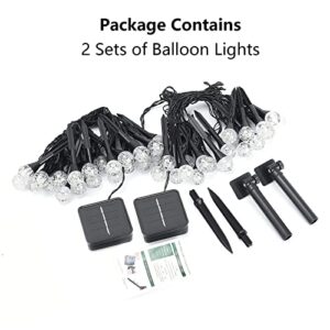 PINPON 2 Pack Solar Lights Outdoor 22 FT 20 LED 8 Modes Mini Crystal Bubble Outdoor Fairy Globe String Lights Waterproof Garden Decor Landscape Lighting for Pathway Walkway Patio Yard