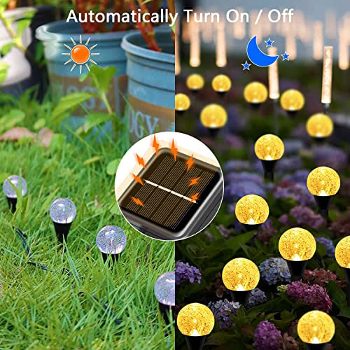 PINPON 2 Pack Solar Lights Outdoor 22 FT 20 LED 8 Modes Mini Crystal Bubble Outdoor Fairy Globe String Lights Waterproof Garden Decor Landscape Lighting for Pathway Walkway Patio Yard