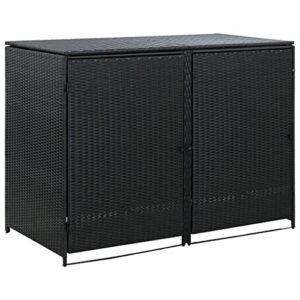 vidaxl double wheelie bin shed poly rattan wicker black garden dustbin storage