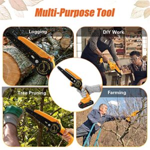 Mini Cordless Chainsaw, VOKITA 6 Inch Battery Powered Chain Saw, Electric chain saws for Wood Cutting Tree Branches Pruning, Electric Chainsaw, Orange ( Small Chainsaw 2 Chains 2 Batteries 1 Bag)