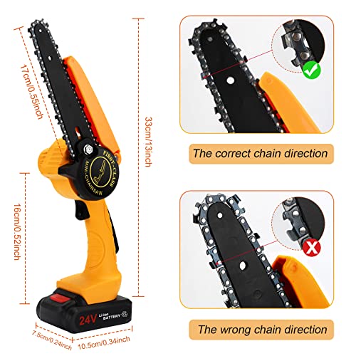 Mini Cordless Chainsaw, VOKITA 6 Inch Battery Powered Chain Saw, Electric chain saws for Wood Cutting Tree Branches Pruning, Electric Chainsaw, Orange ( Small Chainsaw 2 Chains 2 Batteries 1 Bag)