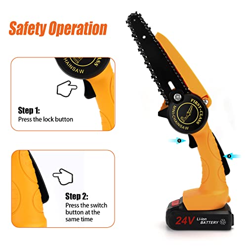 Mini Cordless Chainsaw, VOKITA 6 Inch Battery Powered Chain Saw, Electric chain saws for Wood Cutting Tree Branches Pruning, Electric Chainsaw, Orange ( Small Chainsaw 2 Chains 2 Batteries 1 Bag)