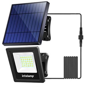 intelamp solar powered lights outdoor, solar flood lights outdoor bright solar security light dusk to dawn auto on/off ip65 waterproof for wall porch balcony yard garage barn garden pathway doorway