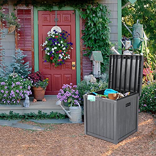 UDeuxff Garden Storage Box,Resin Deck,Indoor and Outdoor Garden Plastic Storage Deck Box Chest Tools Cushions Toys Seat for Patio Cushions and Gardening Tools,Waterproof (Grey,51 Gal)