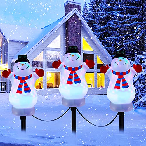 Christmas Snowman Pathway Lights Outdoor Decoration, Snowman Landscape Path Lights Stake, Walkway String Lights for Holiday Outside Yard Lawn Porch Lane Garden Decor, Plug in