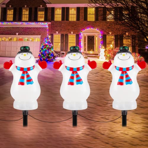 Christmas Snowman Pathway Lights Outdoor Decoration, Snowman Landscape Path Lights Stake, Walkway String Lights for Holiday Outside Yard Lawn Porch Lane Garden Decor, Plug in