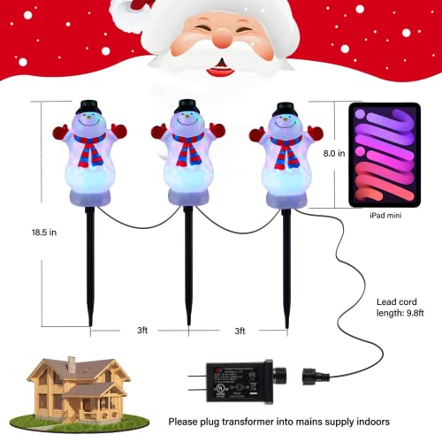 Christmas Snowman Pathway Lights Outdoor Decoration, Snowman Landscape Path Lights Stake, Walkway String Lights for Holiday Outside Yard Lawn Porch Lane Garden Decor, Plug in