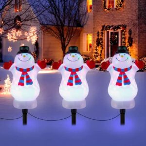 Christmas Snowman Pathway Lights Outdoor Decoration, Snowman Landscape Path Lights Stake, Walkway String Lights for Holiday Outside Yard Lawn Porch Lane Garden Decor, Plug in