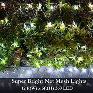 Joomer 12ft x 5ft 360 LED Christmas Net Lights,8 Modes Bush Mesh Lights Connectable, Timer, Waterproof for Christmas Trees, Bushes, Garden, Outdoor Decorations (Clear Wire, White)