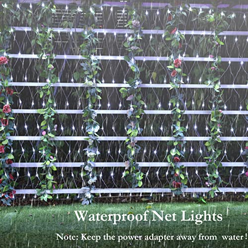 Joomer 12ft x 5ft 360 LED Christmas Net Lights,8 Modes Bush Mesh Lights Connectable, Timer, Waterproof for Christmas Trees, Bushes, Garden, Outdoor Decorations (Clear Wire, White)