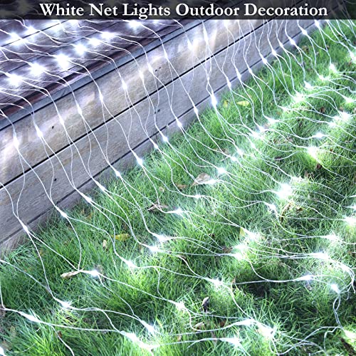 Joomer 12ft x 5ft 360 LED Christmas Net Lights,8 Modes Bush Mesh Lights Connectable, Timer, Waterproof for Christmas Trees, Bushes, Garden, Outdoor Decorations (Clear Wire, White)