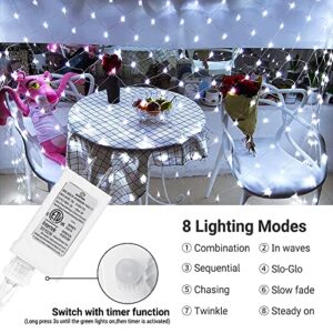 Joomer 12ft x 5ft 360 LED Christmas Net Lights,8 Modes Bush Mesh Lights Connectable, Timer, Waterproof for Christmas Trees, Bushes, Garden, Outdoor Decorations (Clear Wire, White)